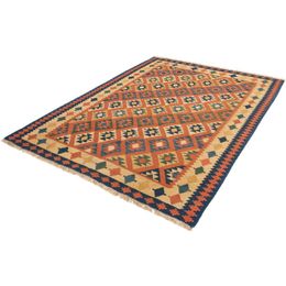 Wollteppich Kelim - Oriental - 210 x 155 cm - braun, morgenland, rechteckig, Höhe: 6 mm, Wohnzimmer, Einzelstück, braun