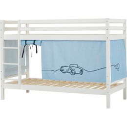 Hoppekids Etagenbett ECO Dream, 90x200 weiß massiv m. Matratze & Vorhang, blau