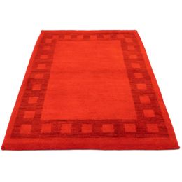 Wollteppich Gabbeh - Indus - 156 x 98 cm - rot, morgenland, rechteckig, Höhe: 18 mm, Wohnzimmer, Handgeknüpft, Einzelstück mit Zertifikat, rot