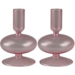 AM Design Kerzenständer Kerzenhalter mit kunstvollen Ausbuchtungen (Set, 2 St), Stabkerzenhalter aus Glas, Höhe ca. 13 cm, Dekoobjekt, rosa