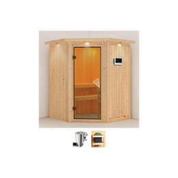 Karibu Sauna Nanna, BxTxH: 165 x 165 x 202 cm, 68 mm, (Set) 3,6-kW-Bio-Plug & Play Ofen mit externer Steuerung, beige