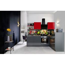 Express Küchen Express Küchen Winkelküche Jena, vormontiert, mit Soft-Close-Funktion, Stellbreite 245 x 175 cm, grau|rot
