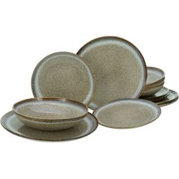 Creatable Tafelservice Geschirr-Set Stone Town (12-tlg), 4 Personen, Steinzeug, Service, organische Form, Handmade Charakter, 12 Teile, für 4 Personen, braun