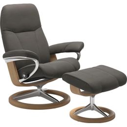 stressless® Relaxsessel Consul (Set, Relaxsessel mit Hocker), mit Hocker, mit Signature Base, Größe M, Gestell Eiche, grau