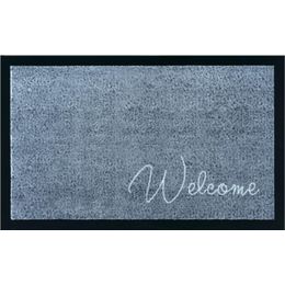 Fußmatte Welcome, Home Affaire, rechteckig, Höhe: 5 mm, Waschbar, Robust, Pflegeleicht, Rutschfest, mit Spruch, blau|grau