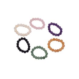 Firetti Ring-Set Multipack Schmuck Geschenk Damenring Zugband Edelstein Farbstein (Set, 6-tlg), mit Amethyst, Rosenquarz, Onyx, Aventurin, Jade - mit Perlmutt, bunt|gelb|grün|lila|rosa|schwarz