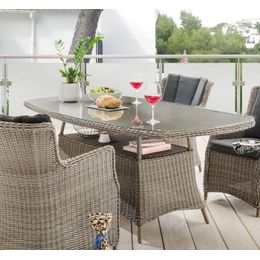 Destiny Gartentisch LUNA, Polyrattan, oval 200x100x75cm, mit aufgelegter Glasplatte, grau