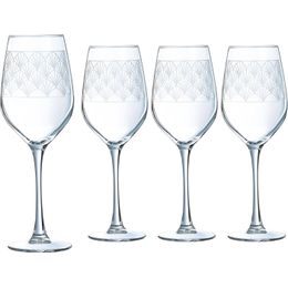Luminarc Weinglas Trinkglas Paradisio, Glas, Gläser Set, mit Pantographie-Optik, 4-teilig, Made in Europe, weiß