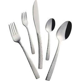 Mulex Besteck-Set Madison (60-tlg), 12 Personen, Edelstahl 18/0, Hammerschlagoptik, silberfarben