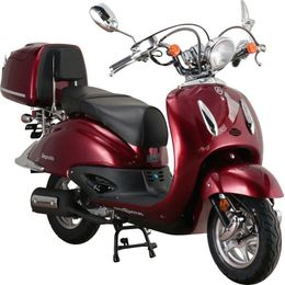 Alpha Motors Mofaroller Retro Firenze, 50 ccm, 25 km/h, Euro 5, (mit Topcase), mit Lenkerschloss, im Retro-Look, rot