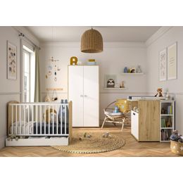 Galipette Babyzimmer-Komplettset Arthur, (6-St., mit Schrank, Bett mit Schubl, Wickelkommode, Wickelaufsatz und Regal), braun