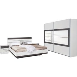 Rauch Schlafzimmer-Set Tarragona, (Set, 4-St), Schwebetürenschrank in 3 Breiten, Bett in 2 Größen und 2 Nachttische, grau|weiß