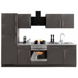 Wiho-Küchen wiho Küchen Küchenzeile Cali, mit E-Geräten und Kühl-Gefrierkombination, Breite 280 cm, grau