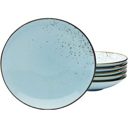 Creatable Suppenteller Essteller NATURE COLLECTION, (6 St), Teller Set für 6 Personen, Ø 22 cm, Steinzeug, tiefe Teller, blau