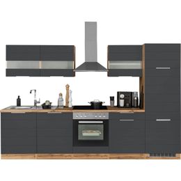 Kochstation Küche KS-Luhe, 300 cm breit, wahlweise mit oder ohne E-Geräten, gefräste MDF-Fronten, grau