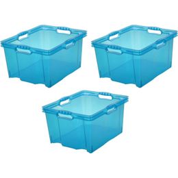 keeeper Organizer franz (Set, 3 St), Aufbewahrungsboxen xl, 24 Liter, hochwertiger Kunststoff, blau