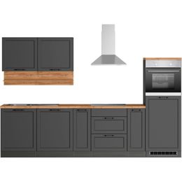 Kochstation Küche KS-Lana, 300 cm breit, wahlweise mit oder ohne E-Geräte, grau