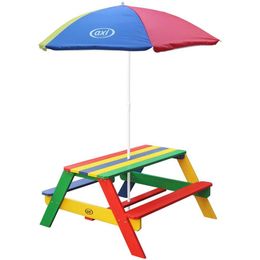 AXI Garten-Kindersitzgruppe Nick, Picknicktisch mit Sonnenschirm, blau|gelb|grün|rot