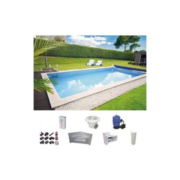 KWAD Rechteckpool mit Ecktreppe (Set), 8x4, 7x3,5 oder 6x3m Höhe: 1,50m, mit Foliensack 0,8mm, weiß