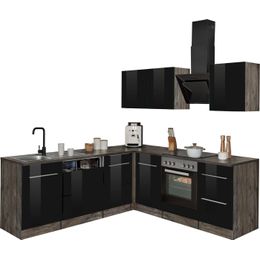 Kochstation Winkelküche KS-Brindisi, mit E-Geräten, Stellbreite 220/220 cm, schwarz