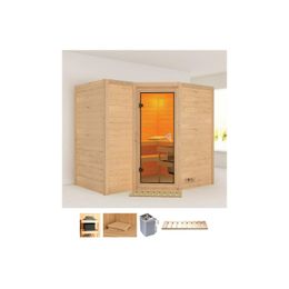 Karibu Sauna Sanna 2, BxTxH: 236 x 184 x 209 cm, 40 mm, (Set) 9-kW-Ofen mit integrierter Steuerung, beige