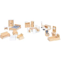 Pinolino® Puppenhausmöbel Puppenhauseinrichtung aus Holz (Set, 20tlg), aus Holz, beige|weiß