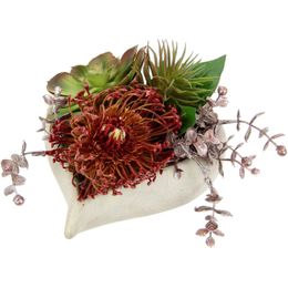 Kunstblume Succulenten/Zierkohl, I.GE.A., Höhe 16 cm, im herzförmigen Topf, rot