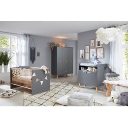 TRENDTEAM Babymöbel-Set Mats, (Set, 3-St., Bett, Wickelkommode, Schrank), grau