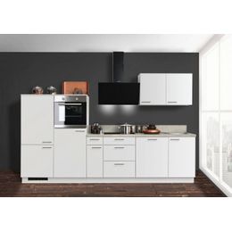 Kochstation Küchenzeile KS-Scafa, vormontiert, mit höhenverstellbaren Füßen, vormontiert, wahlweise mit E-Geräten, mit Soft-Close, Breite 320 cm, weiß