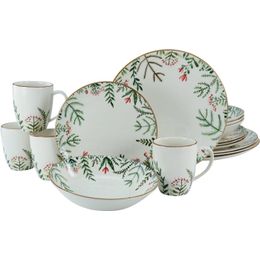 Creatable Kombiservice Geschirr-Set Greenery Leaves (16-tlg), 4 Personen, Steingut, Service, traditionelles Blumen- und Farnmotiv, 16 Teile für 4 Personen, grün|weiß