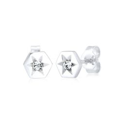 Elli Paar Ohrstecker Stern Hexagon Kristalle Sterling Silber, silberfarben