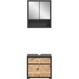 Welltime Badmöbel-Set Jaru, (Set, 2-St), Spiegelschrank und Waschbeckenunterschrank, Breite 60 cm, grau