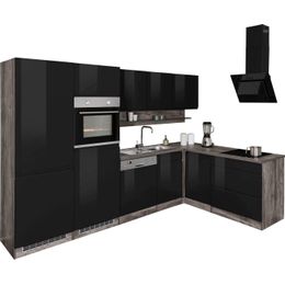 Kochstation Küche KS-Virginia, Stellbreite 290/190 cm cm, wahlweise mit Induktion, schwarz