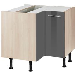 Optifit Eckunterschrank Bern Breite 90x90 cm, mit Tür, höhenverstellbare Füße, mit Metallgriff, grau