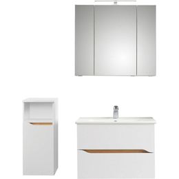 Saphir Badmöbel-Set Quickset 3-teilig, Keramik-Waschtisch und LED-Spiegelschrank, (4-St), Unterschrank, inkl. Türdämpfer, 4 Türen, 1 offenes Fach, Bad-Set, weiß