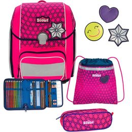 Scout Schulranzen Genius Neon Safety, Pink Glow (Set, 5-tlg), mit 3 Funny Snaps; enthält recyceltes Material, rosa