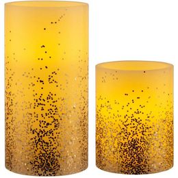 Pauleen LED-Kerze Golden Glitter (Set, 2-tlg), Wachskerze, Timer, elfenbein/Glitzer gold, goldfarben|weiß