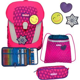 Scout Schulranzen Sunny II Neon Safety, Pink Glow (Set, 4-tlg), extra große reflektierende Flächen; Faser aus recycelten PET-Flaschen, rosa