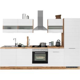Kochstation Küche KS-Luhe, 300 cm breit, wahlweise mit oder ohne E-Geräten, gefräste MDF-Fronten, weiß