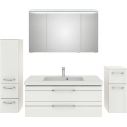 Saphir Badmöbel-Set Balto Sprint 4-teilig, Mineralmarmor-Waschtisch mit LED-Spiegelschrank, (5-St), Unterschrank, Midischrank, inkl. Türdämpfer, 5 Türen, 5 Schubladen, weiß