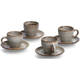 zeller Present Espressotasse, Keramik, spülmaschinengeeignet, 8-teilig (4 Tassen, 4 Untertassen), grau