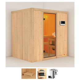 Karibu Sauna Finja, BxTxH: 196 x 151 x 198 cm, 68 mm, (Set) 3,6-kW-Bio-Plug & Play Ofen mit externer Steuerung, beige