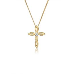 Elli DIAMONDS Collierkettchen Kreuz Religion Diamant (0.03 ct) 585er Gelbgold, goldfarben