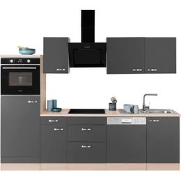 Optifit Küchenzeile Faro mit Hanseatic E-Geräten, Breite 270 cm, Türanschlag wechselbar, grau