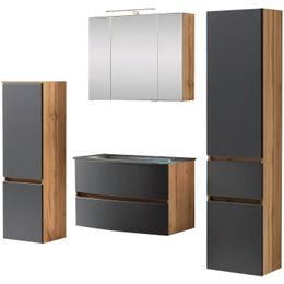 HELD MÖBEL HELD MÖBEL Badezimmer-Set Kaunas, (Set, 4-St), Waschtisch-Set (Breite 80 cm) mit Midischrank und Seitenschrank, beige|grau