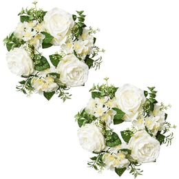 Kunstblume Kerzenring Rosen und Blüten Rose, Creativ green, Höhe 5 cm, im 2er Set, weiß
