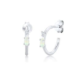 Elli Paar Creolen Stecker Opal Marquise und Zirkonia 925 Silber, silberfarben