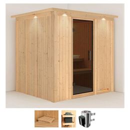 Karibu Sauna Dima, BxTxH: 210 x 184 x 202 cm, 68 mm, (Set) 3,6-kW-Plug & Play Ofen mit integrierter Steuerung, beige