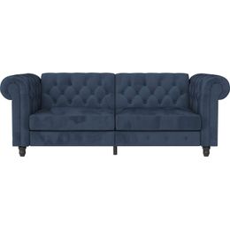 Dorel Home 3-Sitzer Felix, Schlafsofa 236 cm, (Liegefläche 108x190cm), Rückenlehne, 3-fach verstellbar, Velours, Kunstleder, Luxus-Microfaser Vintage, blau