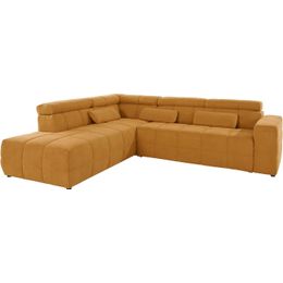 DOMO collection Ecksofa Brandon L-Form, auch in Leder, inklusive Kopfteilverstellung, wahlweise mit Sitztiefenverstellung, orange